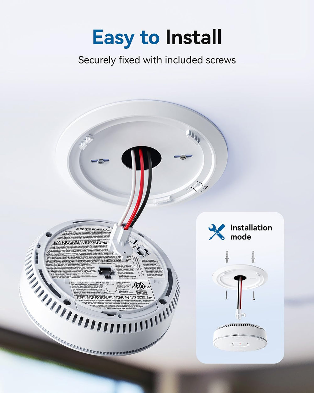 Siterwell GS886F-H02 Hardwired Interconnected Smoke & CO Detector with